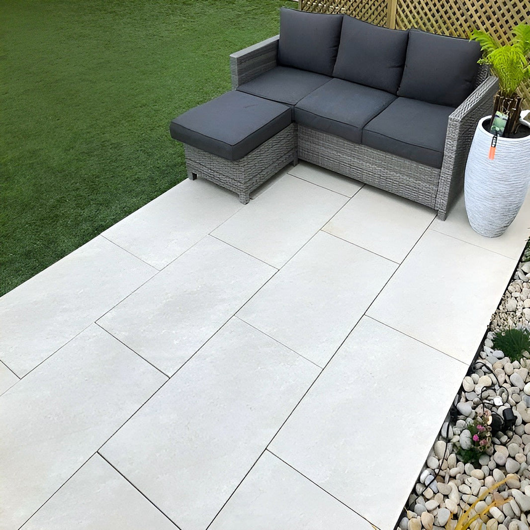Quartz - White Porcelain Paving Tiles - 900 x 600 x 20mm – Stone Saver