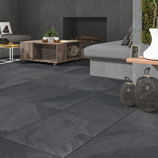 Slate Noir - Black Porcelain Paving Tiles - 600 x 600 x 20mm – Stone Saver