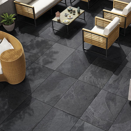 Slate Noir - Black Porcelain Paving Tiles - 900 x 600 x 20mm – Stone Saver