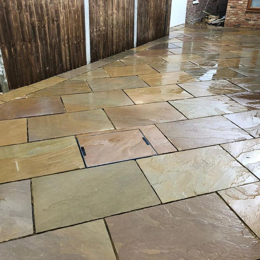 Buff Indian Sandstone Paving - 900 x 600 x 18mm - Hand Cut & Riven ...
