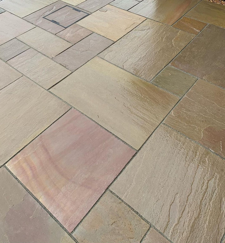 Buff Indian Sandstone Paving - 900 x 600 x 18mm - Hand Cut & Riven ...