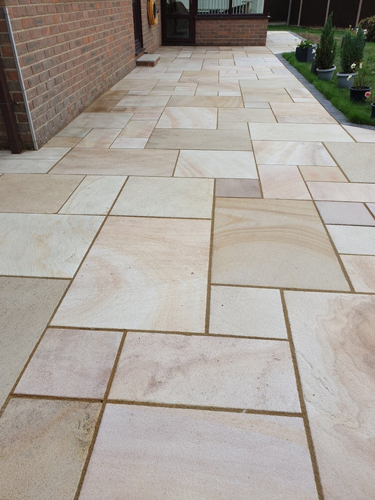 Buff Indian Sandstone Paving - 295 x 295 x 22mm - Sawn & Sandblasted ...