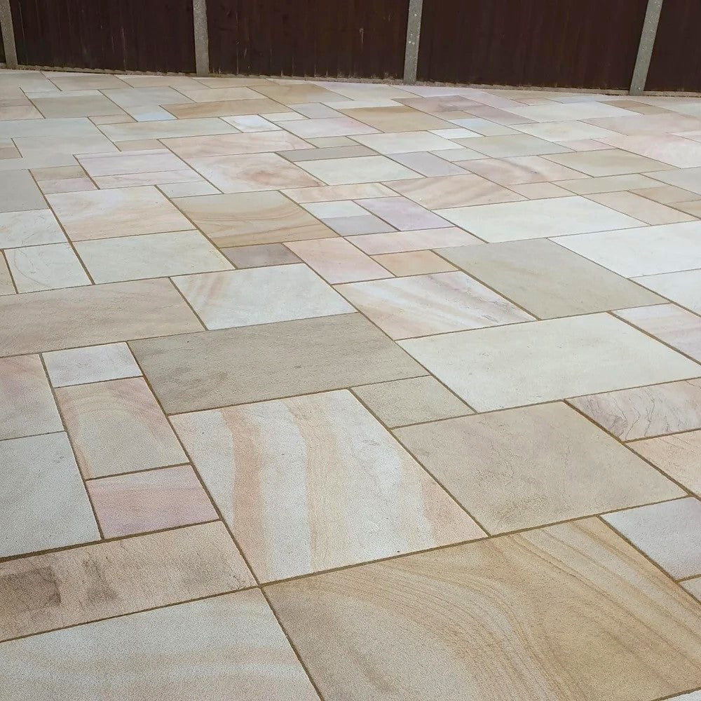 Buff Indian Sandstone Paving - 295 x 295 x 22mm - Sawn & Sandblasted ...