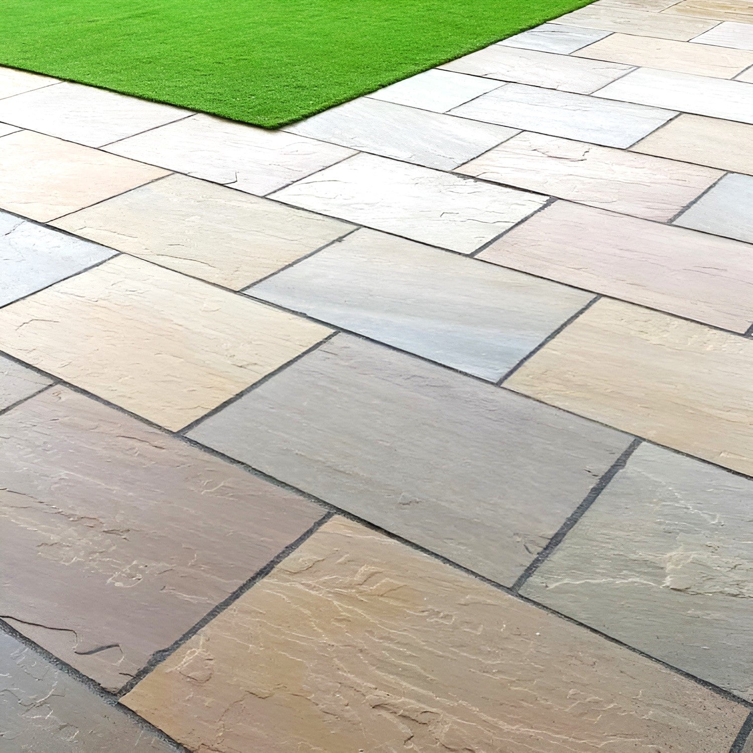 Raj Green Indian Sandstone Paving - 900 x 600 x 22mm - Hand Cut & Rive ...