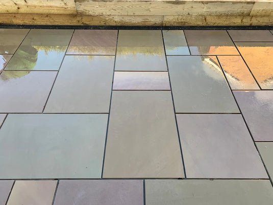 Raj Green Indian Sandstone Paving - 600 x 295 x 22mm - Sawn & Sandblas ...
