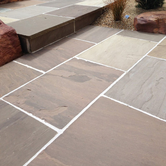 Autumn Brown Indian Sandstone Paving - 900 x 600 x 18mm - Hand Cut & R ...