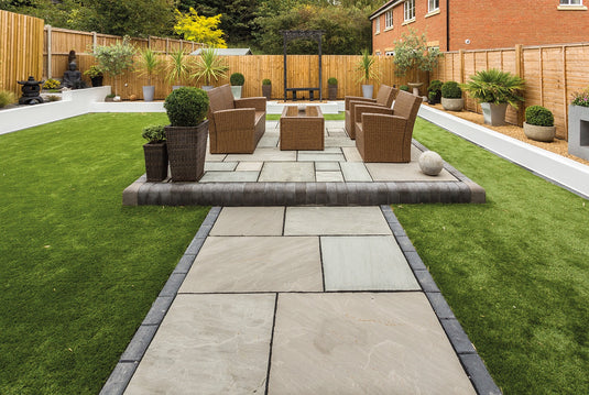 Buff Indian Sandstone Paving - 900 x 600 x 18mm - Hand Cut & Riven ...