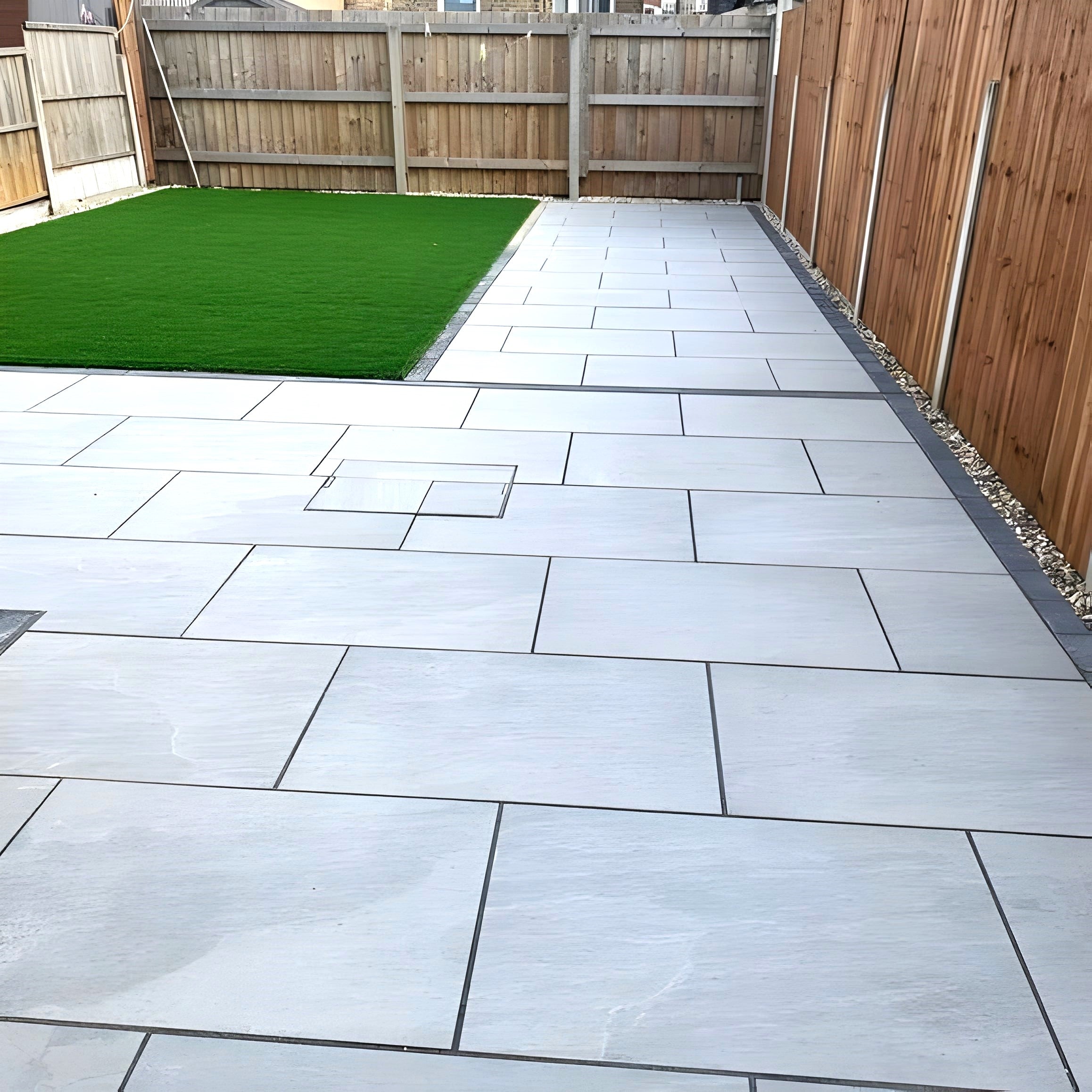 Kandala Grey Indian Sandstone Paving - 900 x 600 x 18mm - Hand Cut & R ...