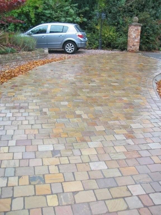 Raj Green Indian Sandstone Block Paving - 250 x 150 x 50mm - Sawn, Tum ...