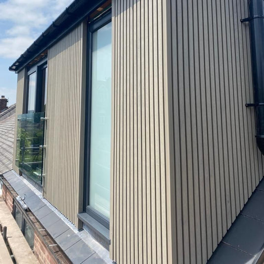 Slatted Misty Wood - Grey & Brown Composite Cladding - End Piece - 220 ...